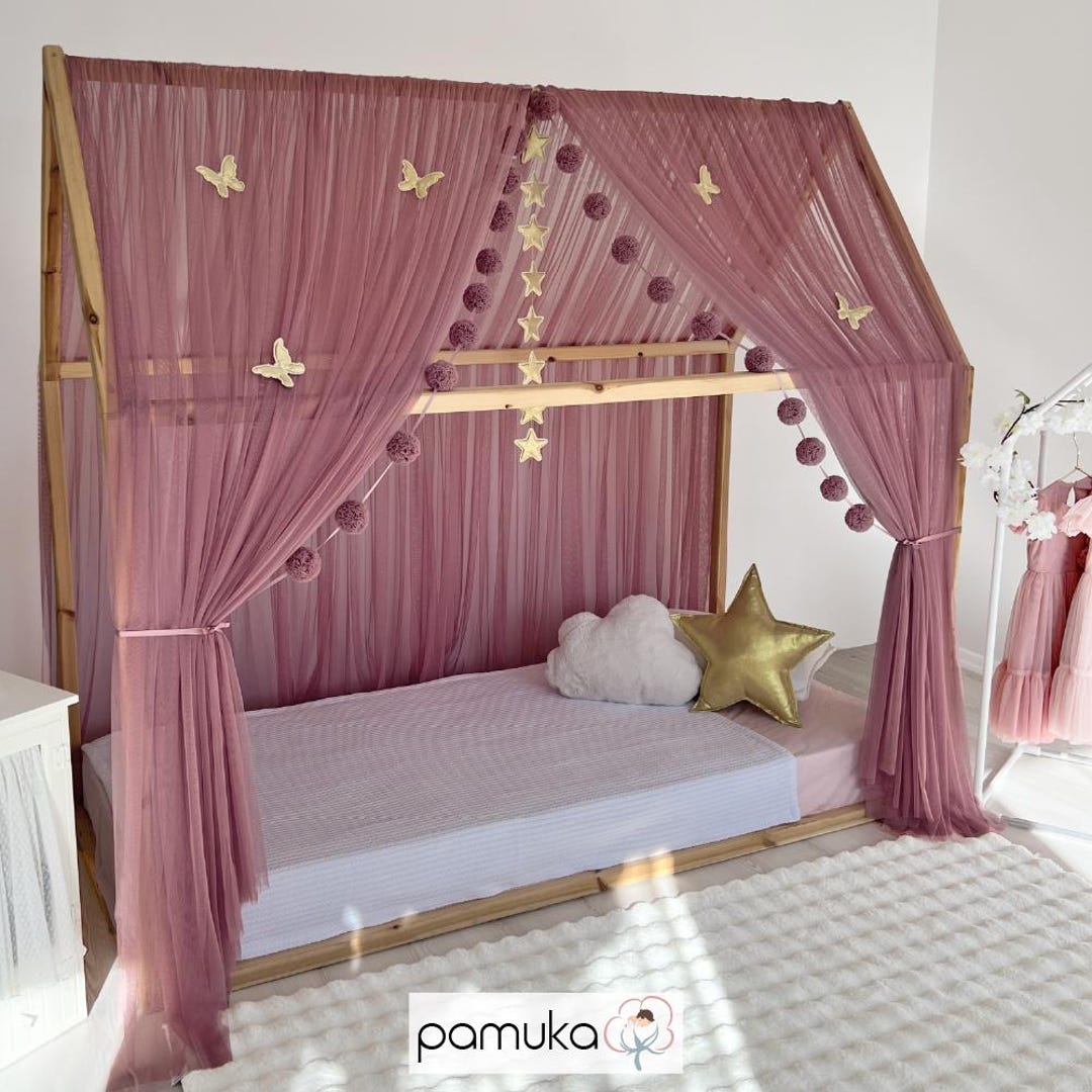 Dusty Rose Montessori Bed Canopy, Customized Bed Canopy, House Bed ...