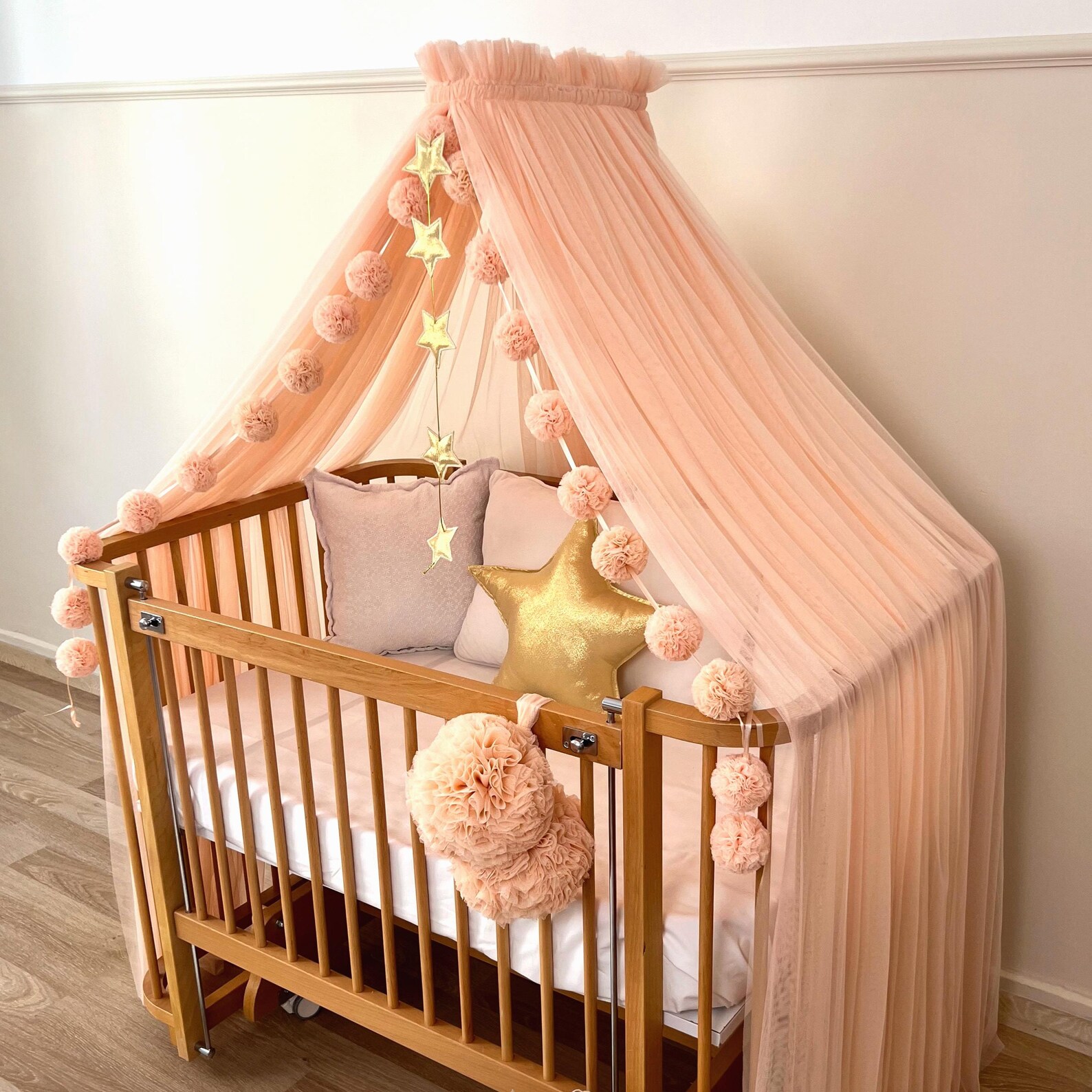 Salmon Crib Canopy, Nursery Bed Canopy, Canopy Bed Curtains, Tulle ...