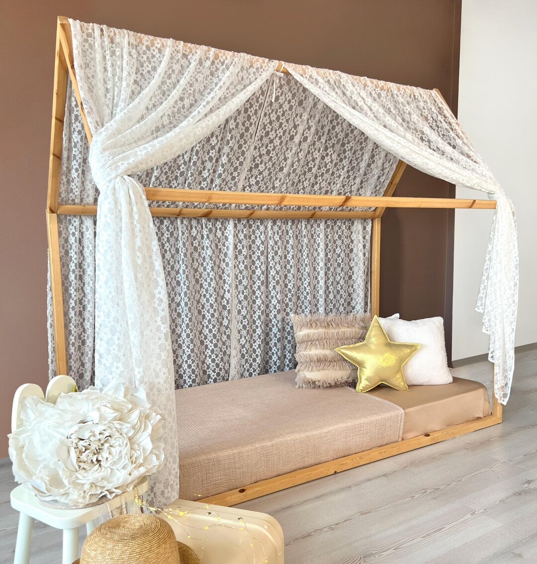 White Lace Bed Canopy; House Bed Curtains; Montessori Canopy for Kids ...