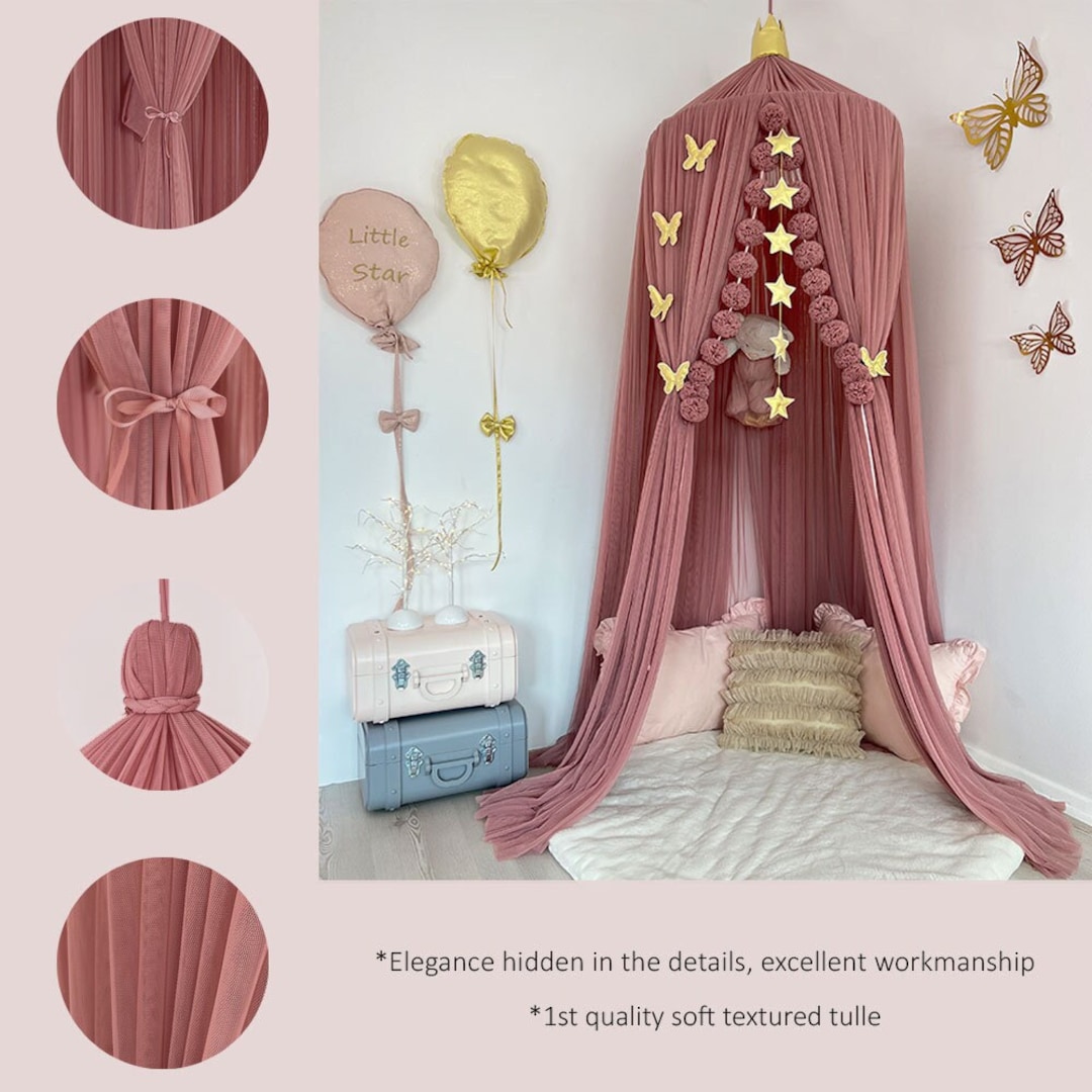 Dusty Rose Canopy, Tulle Canopy Bed , Rose Pink Bed Curtain, Crib ...