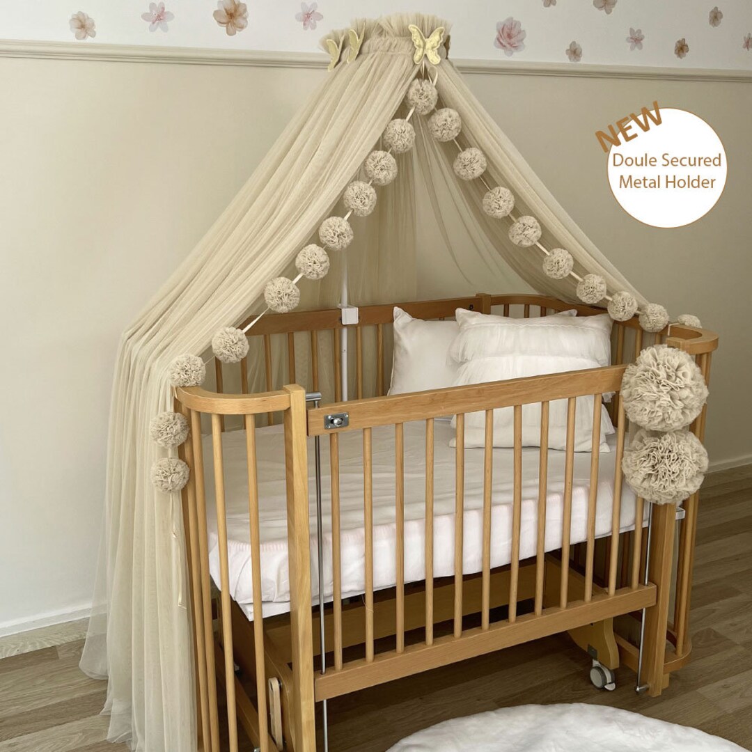 Beige Crib Canopy, Nursery Bed Canopy, Canopy Bed Curtains, Tulle ...