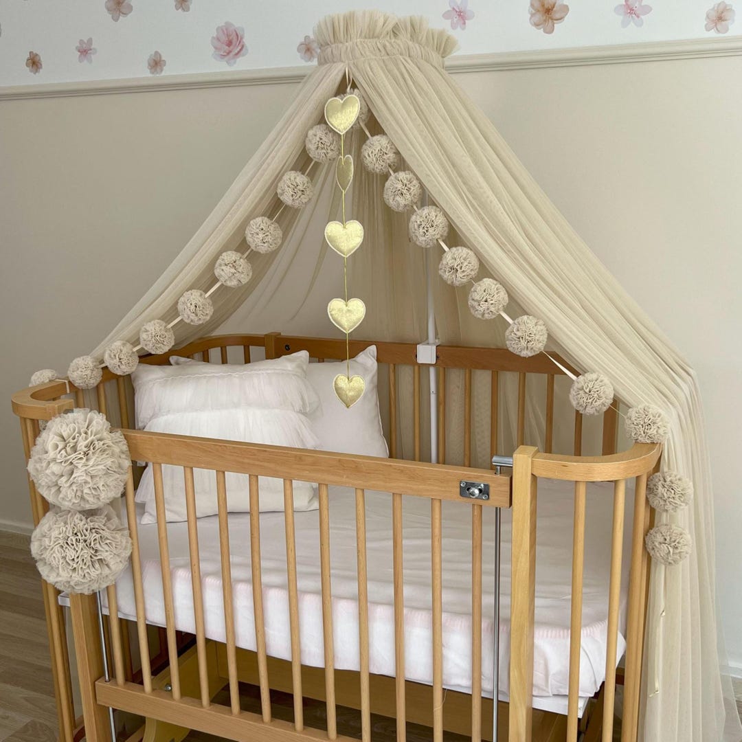 Beige Crib Canopy, Nursery Bed Canopy, Canopy Bed Curtains, Tulle ...