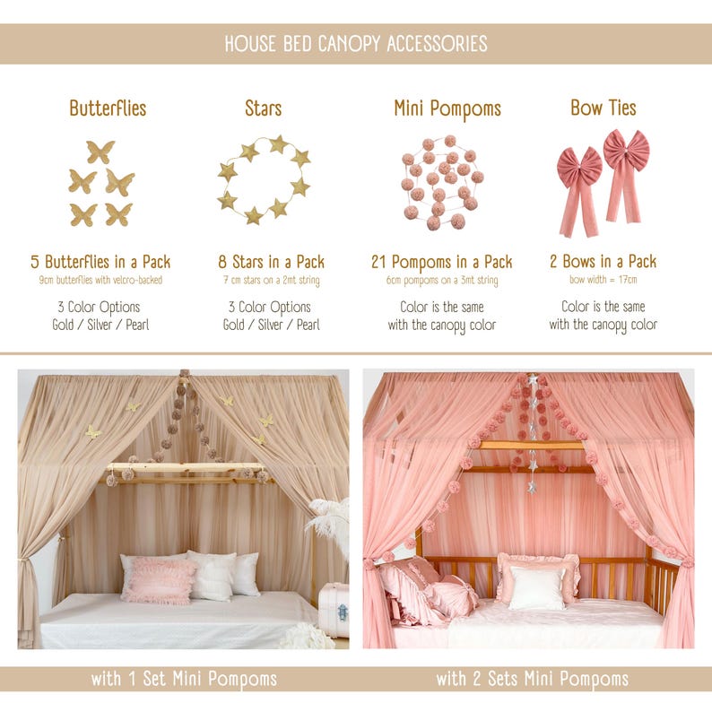 Soft Vanilla Pink Tulle Canopy House Bed Montessori Bed Drapes With ...