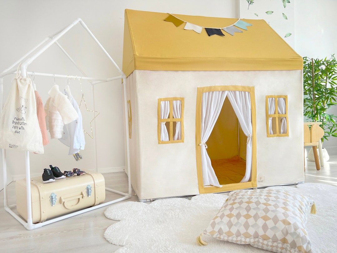 Yellow Playhouse Tent, Indoor Tipi, Play House Teepee, Canvas Playhouse ...