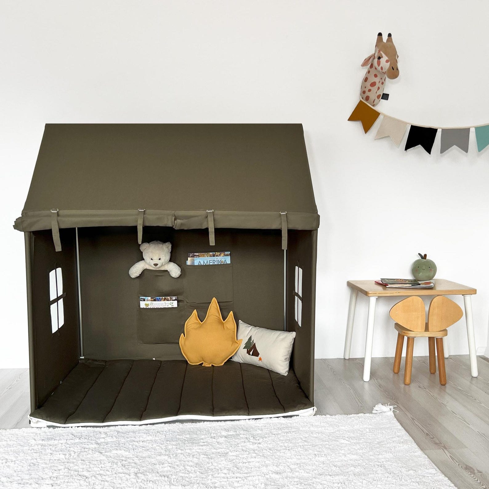 Kids Play Tent House With Windows, Indoor Canvas Playhouse Tent, Gift ...