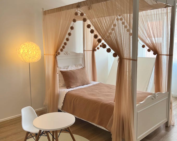 Boho Bed Canopy, Saree Canopy Frame With Handcrafted Walnut Wood Rods ...