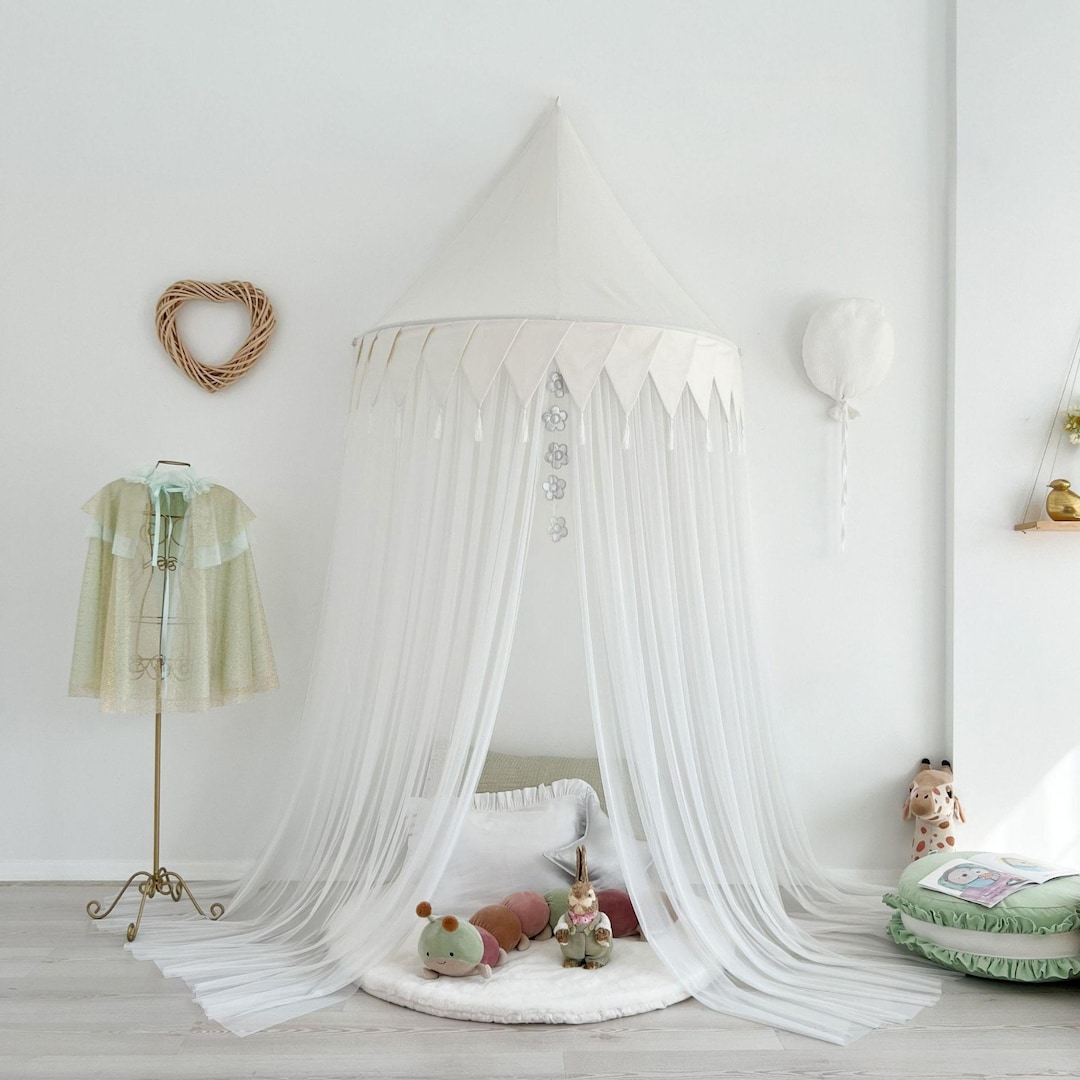 White Half Round Dome Reading Corner Play Tent for Kids Wall Hanging ...