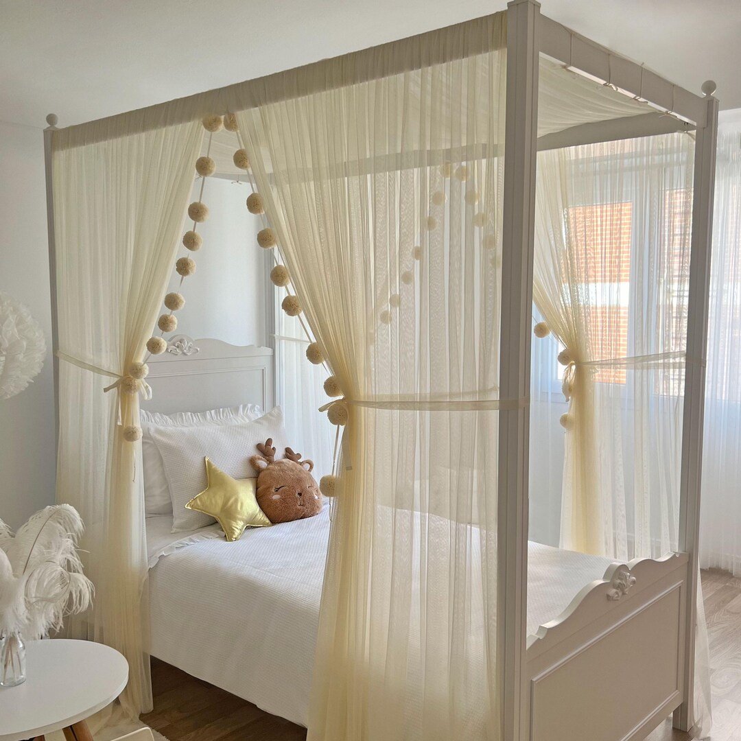 Cream Canopy Bed, Four Poster Bed,square Canopy Bed, Montessori Bed ...