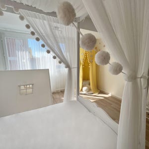 White Canopy Bed, Four Poster Bed,square Canopy Bed, Montessori Bed ...