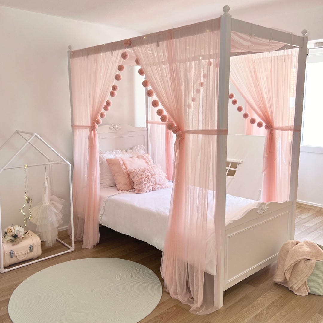 Baby Pink Canopy Bed, Four Poster Bed,square Canopy Bed, Montessori Bed ...