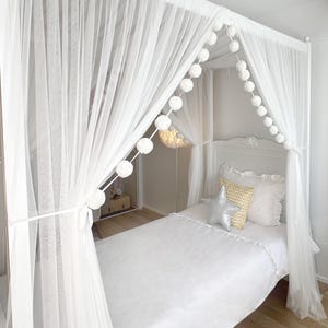 White Canopy Bed, Four Poster Bed,square Canopy Bed, Montessori Bed ...