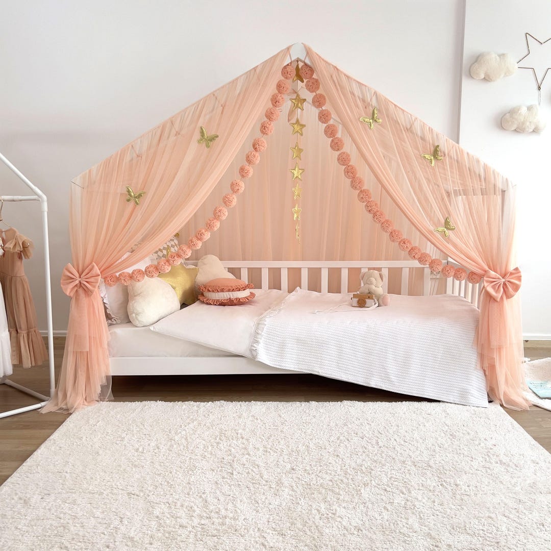 Montessori Bed Canopy Salmon Custom House Bed Curtains for Kids Rooms ...