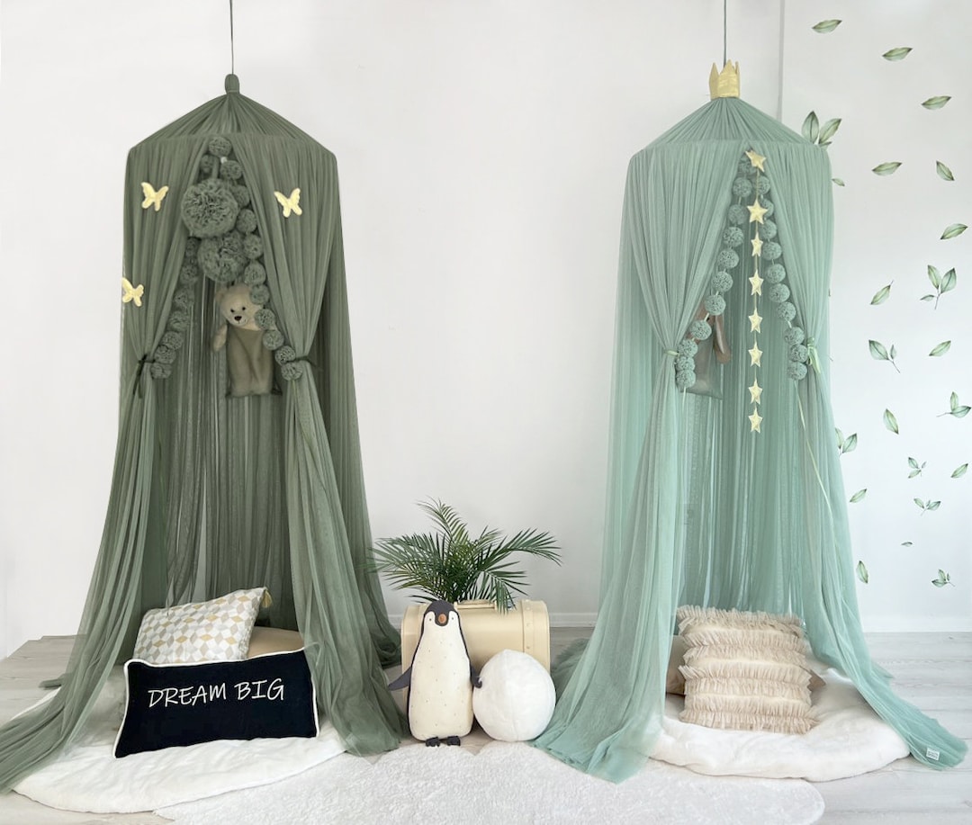 Sage grün Tüll Baldachin, grüne Krippe Baldachin, Baldachin für Kind, Baldachin Vorhänge ...