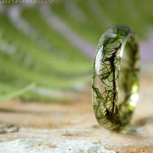 Nature Resin Ring Green Moss Ring Lucite Botanical Ring Eco - Etsy