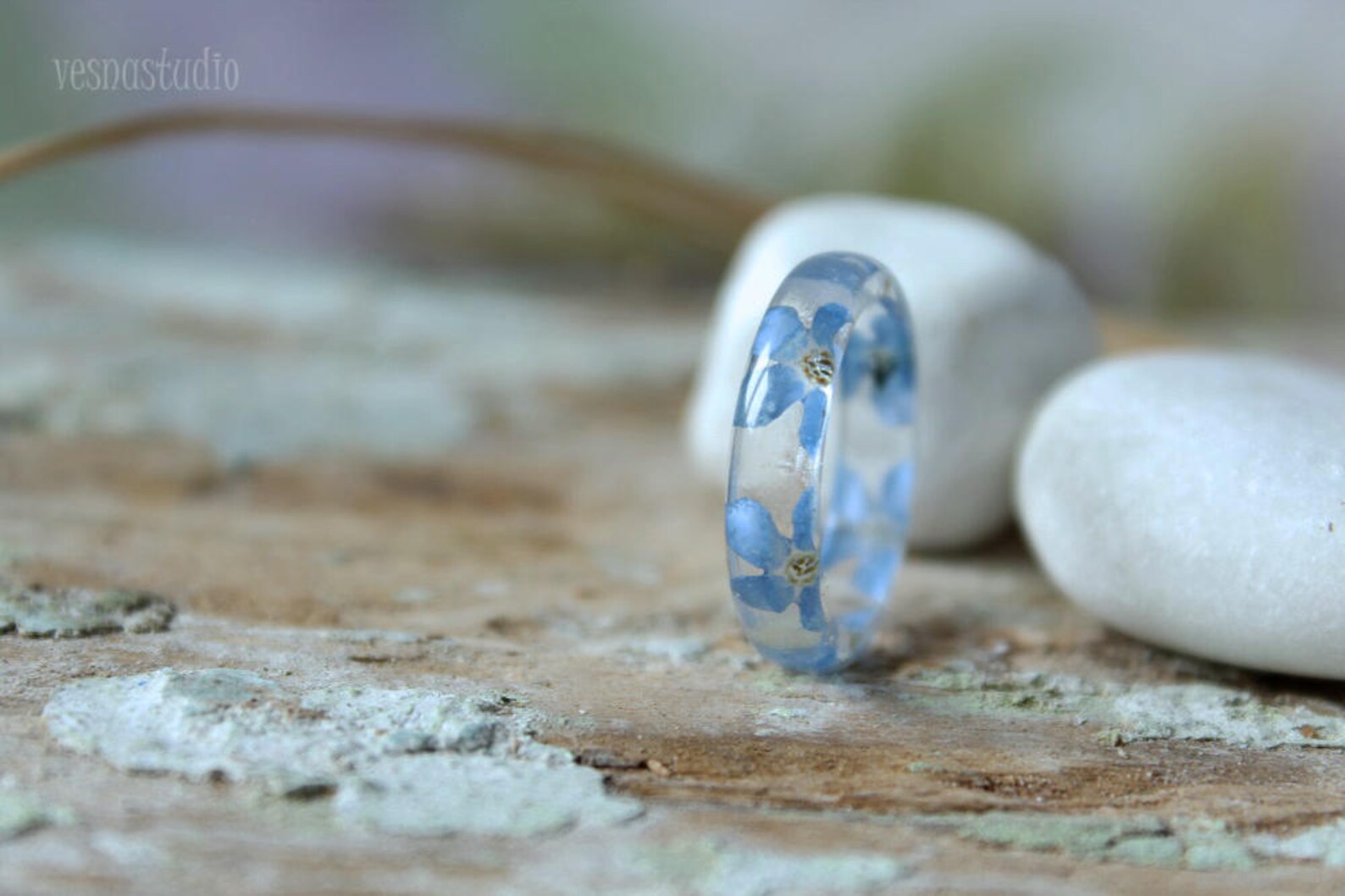 Blue Forget Me Not Ring Resin Ring Thin Band Ring Transparent | Etsy