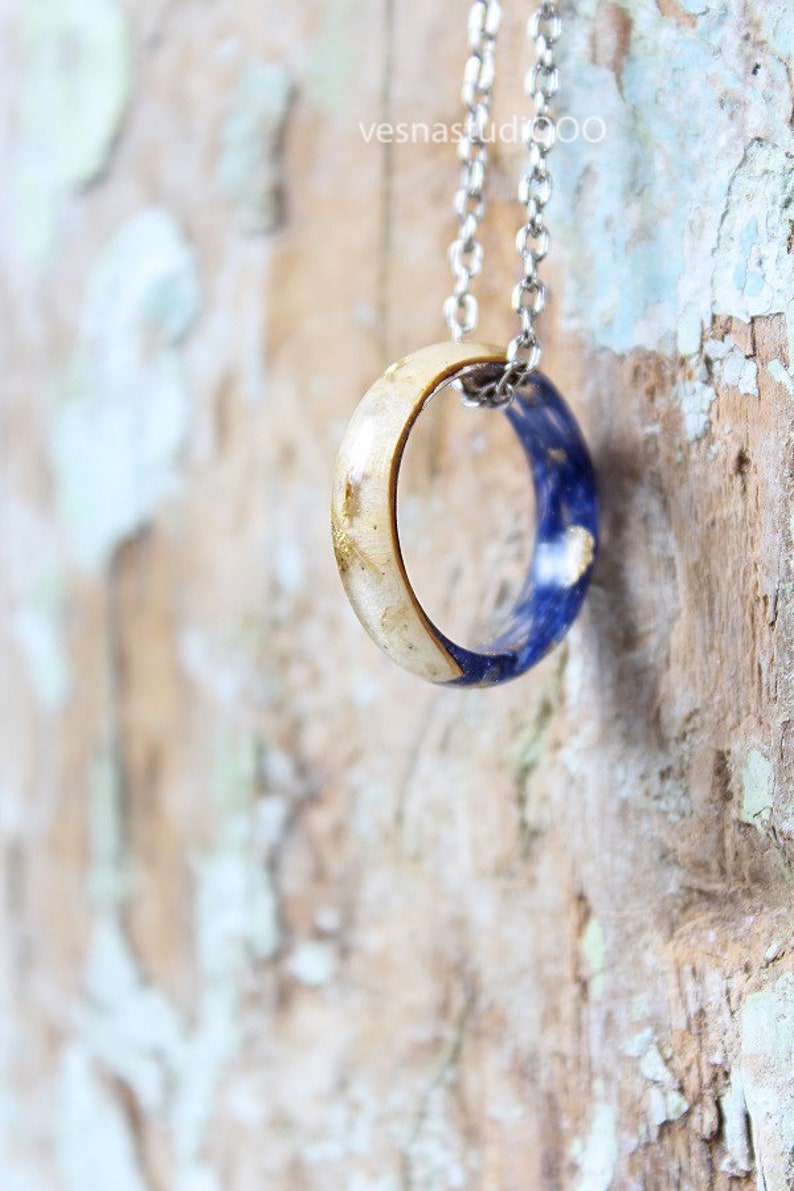 Cornflower Blue RESIN RING Two Sided Ring Birch Bark Ring Floral Resin ...