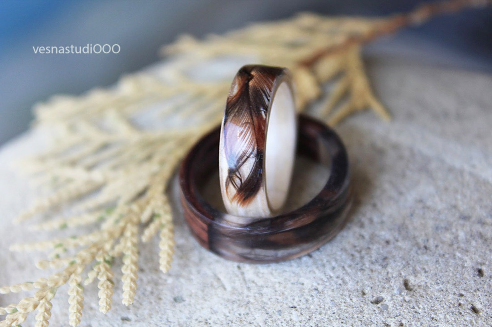 Celtic Engagement Wooden Ring Falcon Feather Resin Ring Mens - Etsy