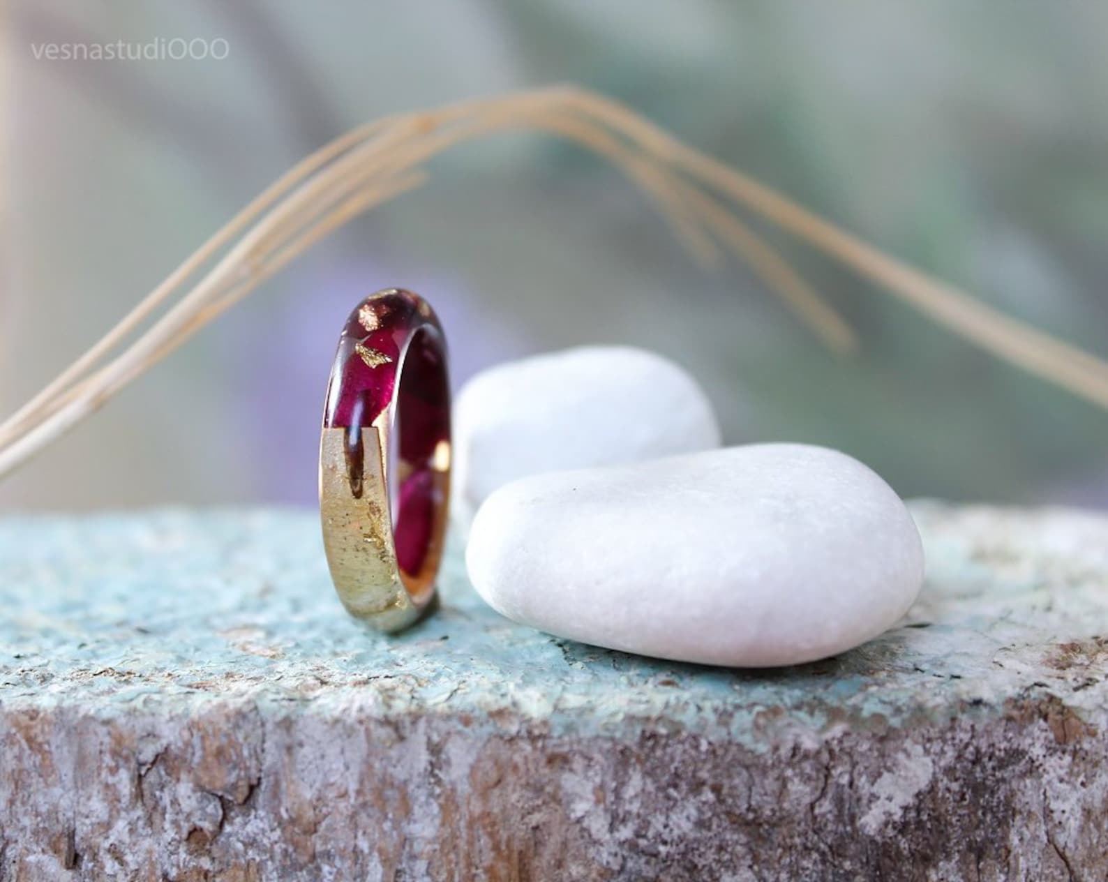 Red Rose RESIN RING Two Sided Ring Birch Bark Ring Floral - Etsy
