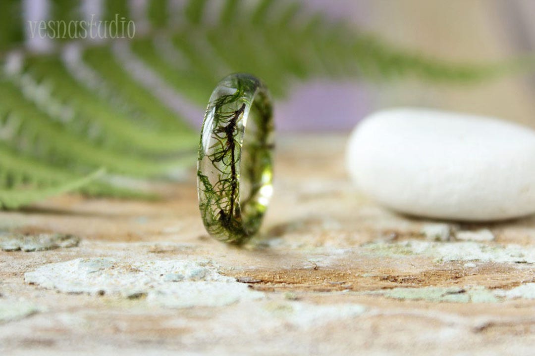 Nature Resin Ring Green Moss Ring Lucite Botanical Ring Eco Ring Nature ...