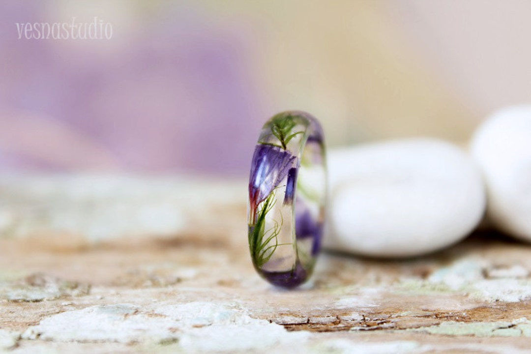 Lilac Flower Resin Ring Nature Inspired Rings Moss Rings Green Jewelry ...