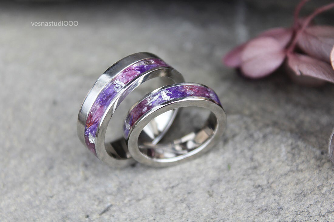 Purple flower ring for women Stainless steel inlay ring 5mm | Etsy
