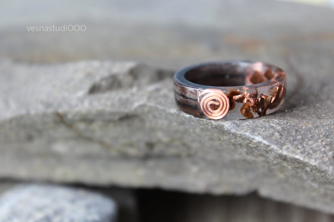Coffee Wood Ring Brown Resin Ring Coffee Band Ring Copper - Etsy