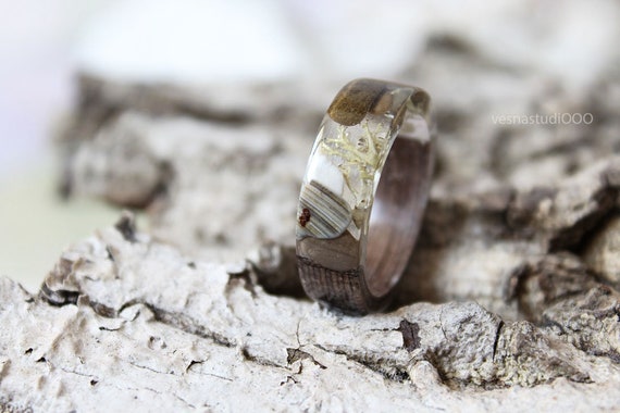 Bentwood ring Strand kiesel ring Ozean kiesel ring Bio stein schmuck Bio stein holz ring terrarium ring kiesel ring braun Etsy