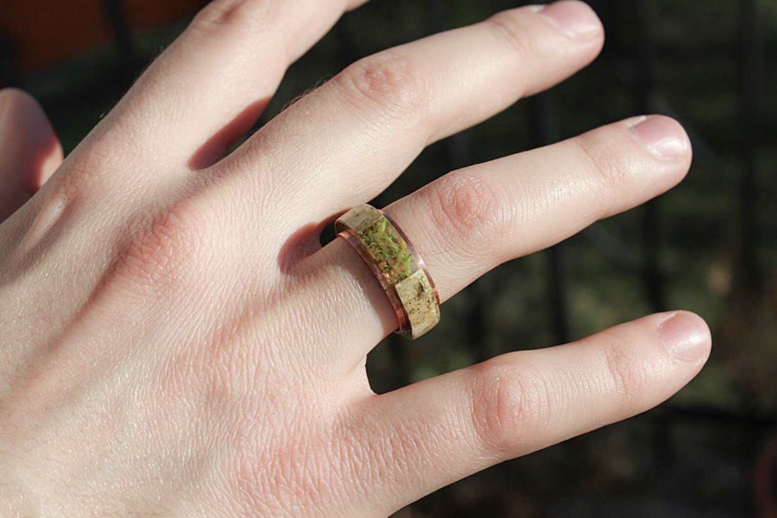 WOOD Mens Resin Ring REAL Moss Ring Wedding Wood Moss Ring Men Wooden ...