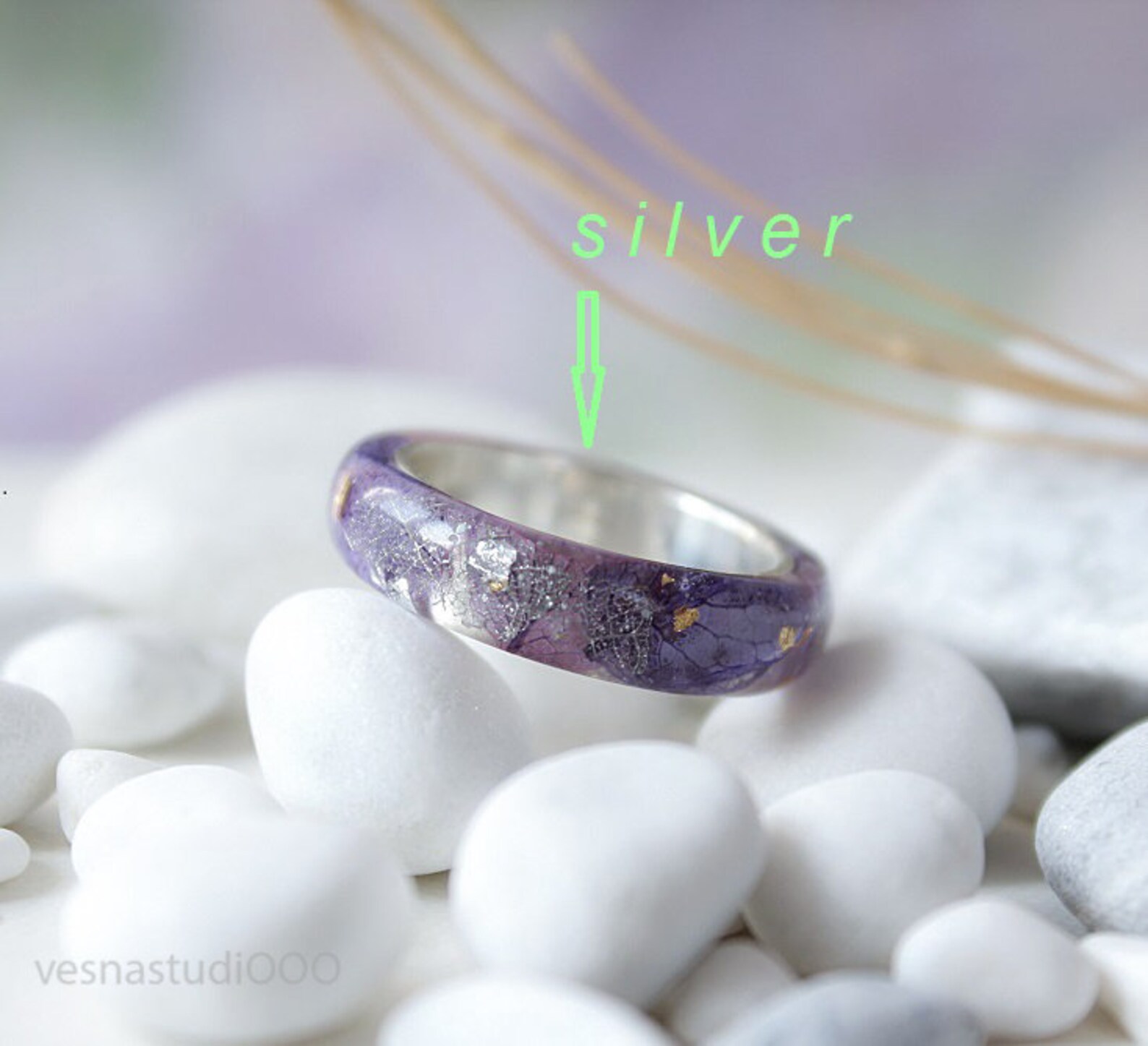 Blue Silver Resin Ring Forget Me Not Ring Fern Resin Ring | Etsy