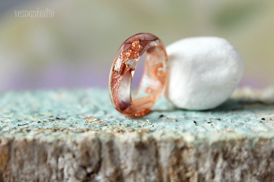 Barberry Resin Ring Real Leaf Ring Red Orange Ring Round Band Nature ...