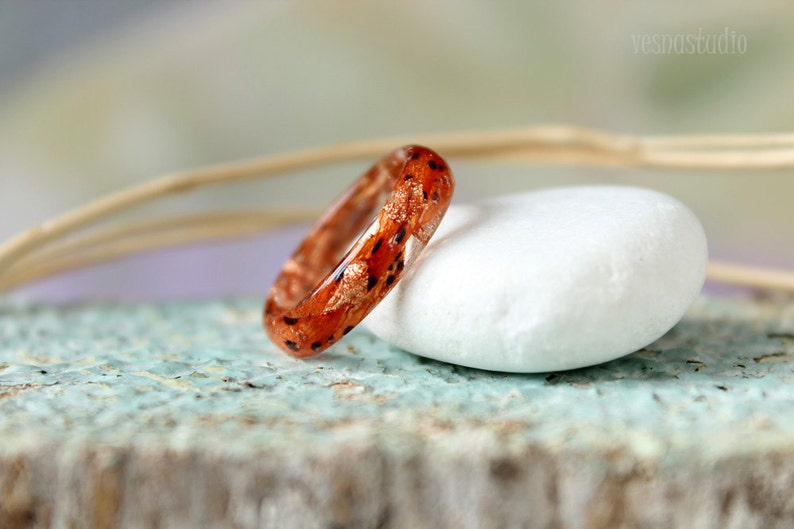 Orange tiger lily ring Eco resin ring Delicate ring Nature | Etsy