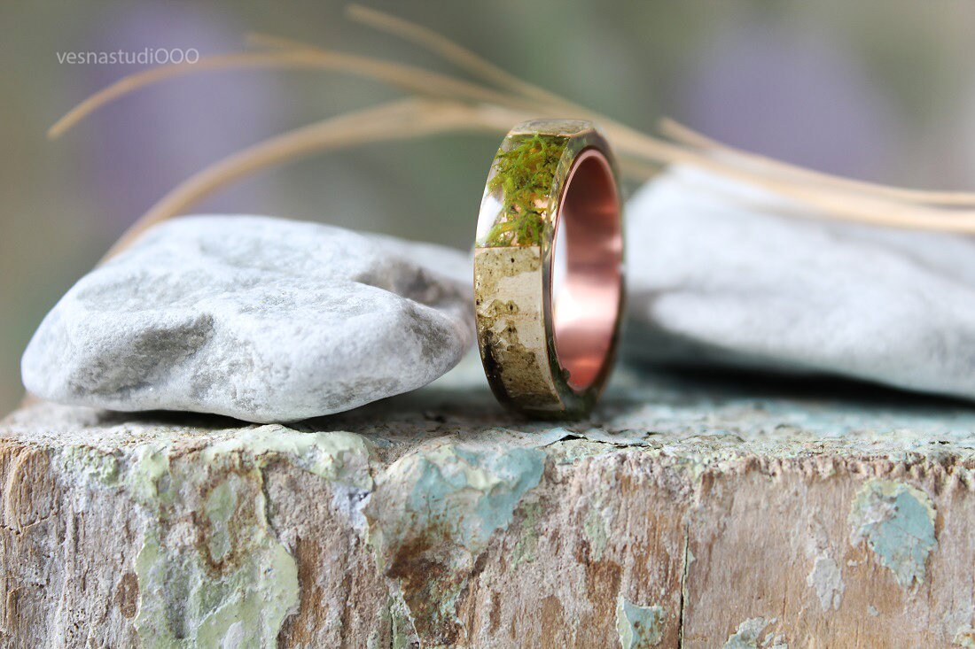 WOOD Mens Resin Ring REAL Moss Ring Wedding Wood Moss Ring Men Wooden ...