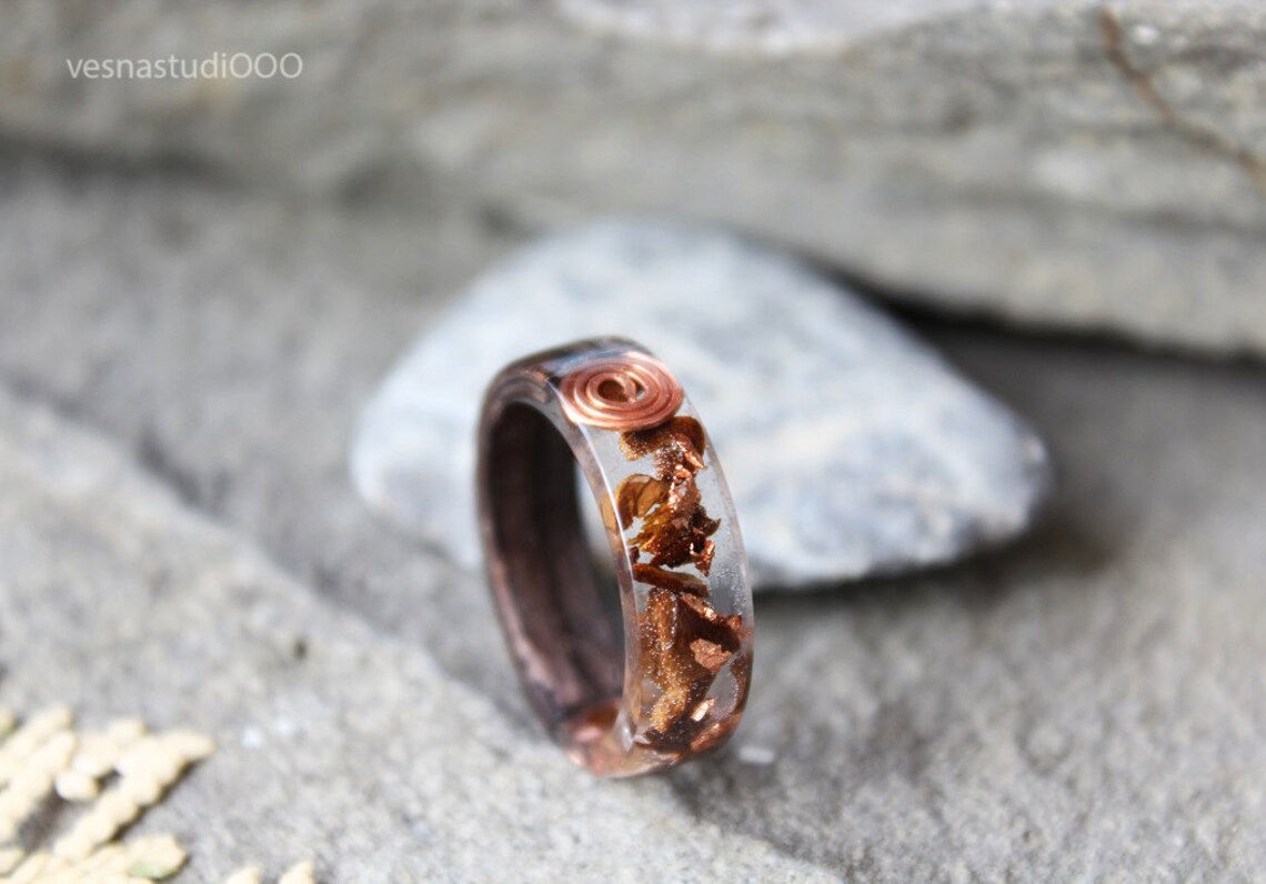 Coffee Wood Ring Brown Resin Ring Coffee Band Ring Copper - Etsy