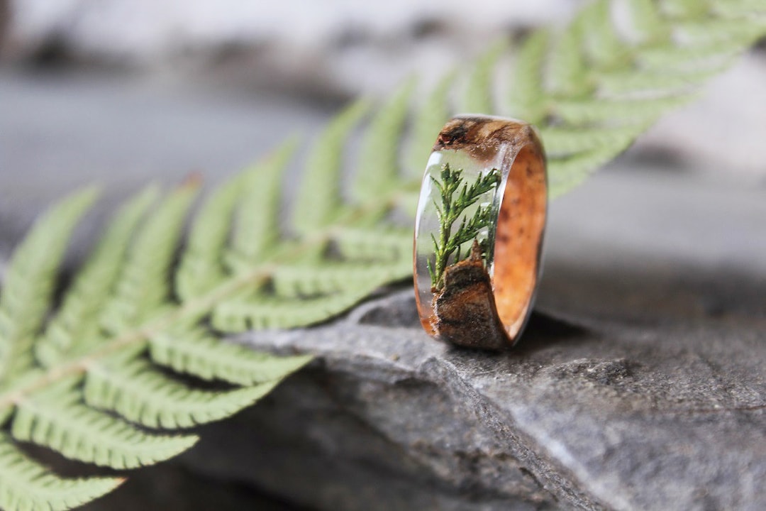 Real Juniper Resin Ring Birch Bark Mens Ring Wood Resin Ring Nature ...