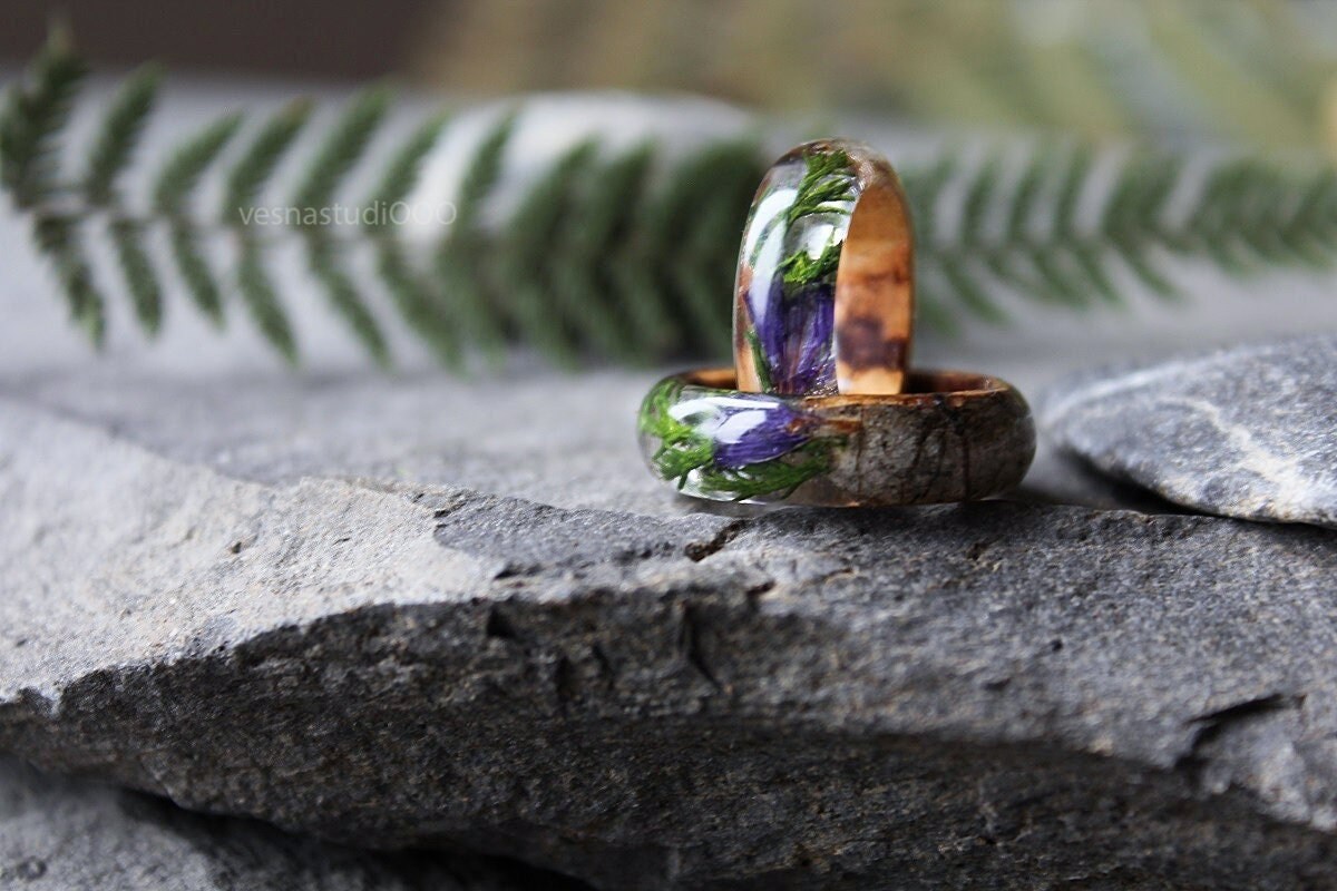 Real Juniper Resin Ring Birch Bark Womens Ring Wood Resin Ring Nature ...
