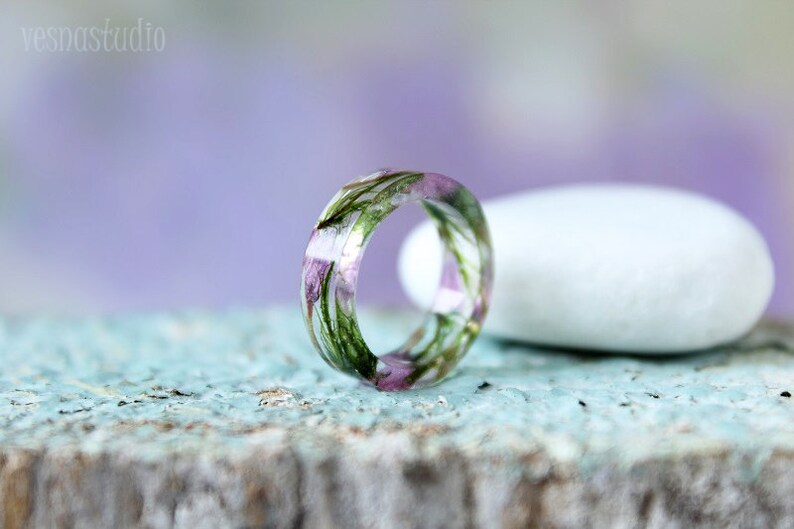 Pink Flower Ring Resin Ring Modern Flower Child Rings Moss Rings Eco ...