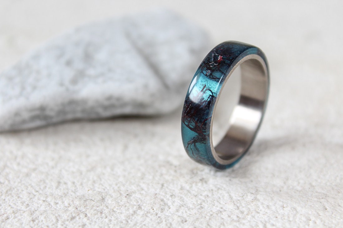 Blue Titanium Ring Mermaid Resin Ring Algae Ring Unisex - Etsy
