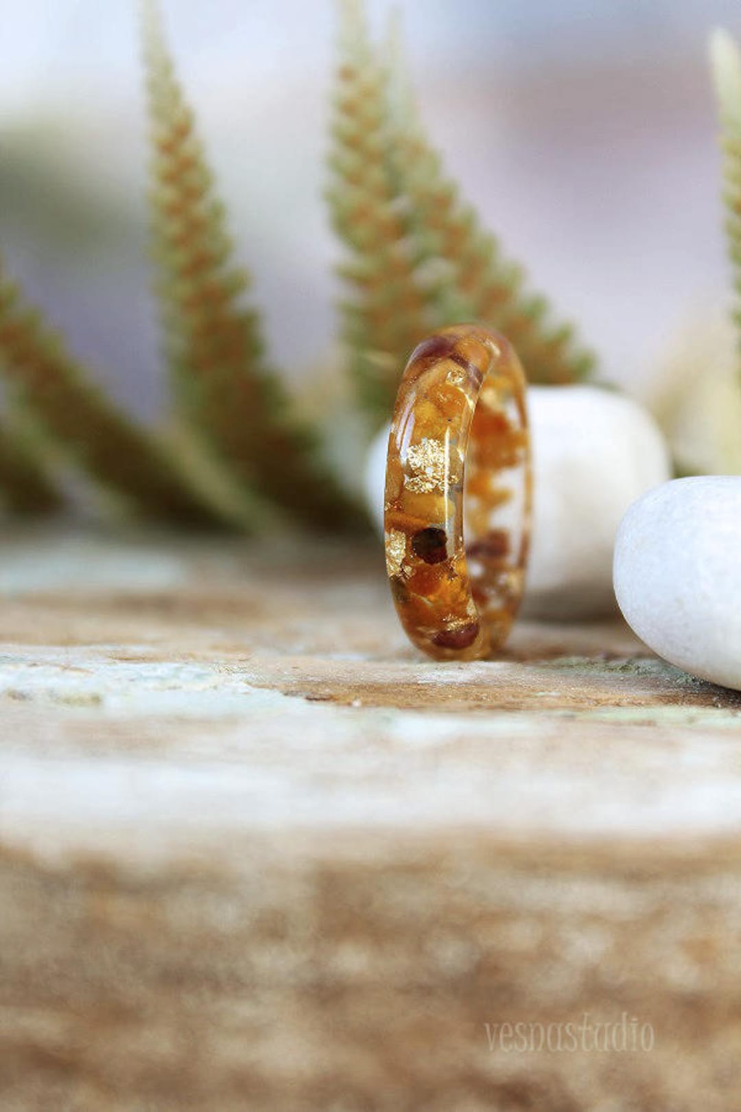 Bee Pollen Resin Ring Nature Resin Ring Delicate Ring Real Bee Pollen ...
