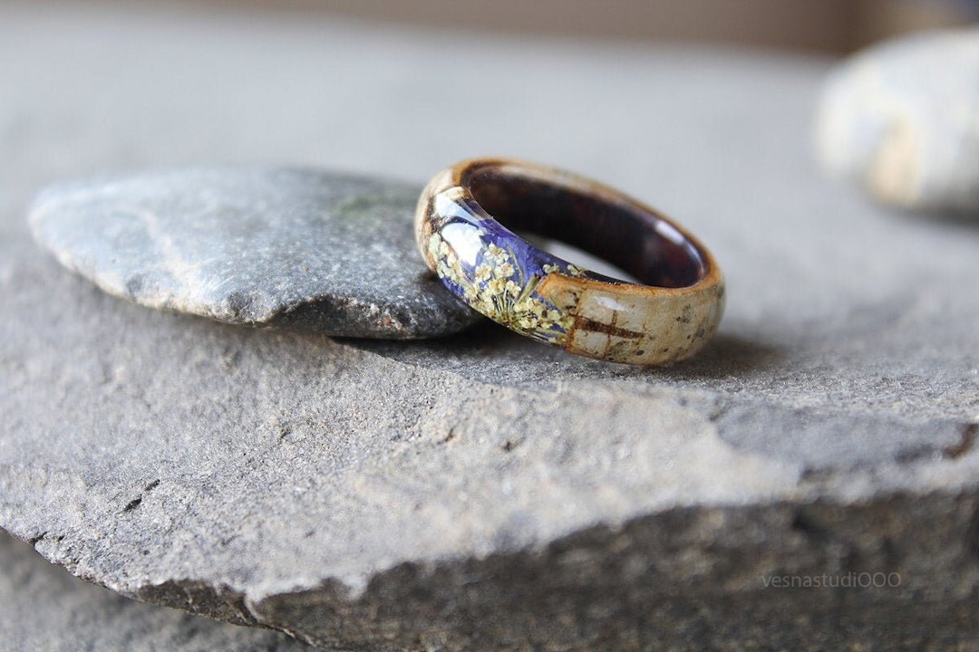 Womens Ring With Queen Anne Lace Flower and Birch Bark Two Sided Ring ...