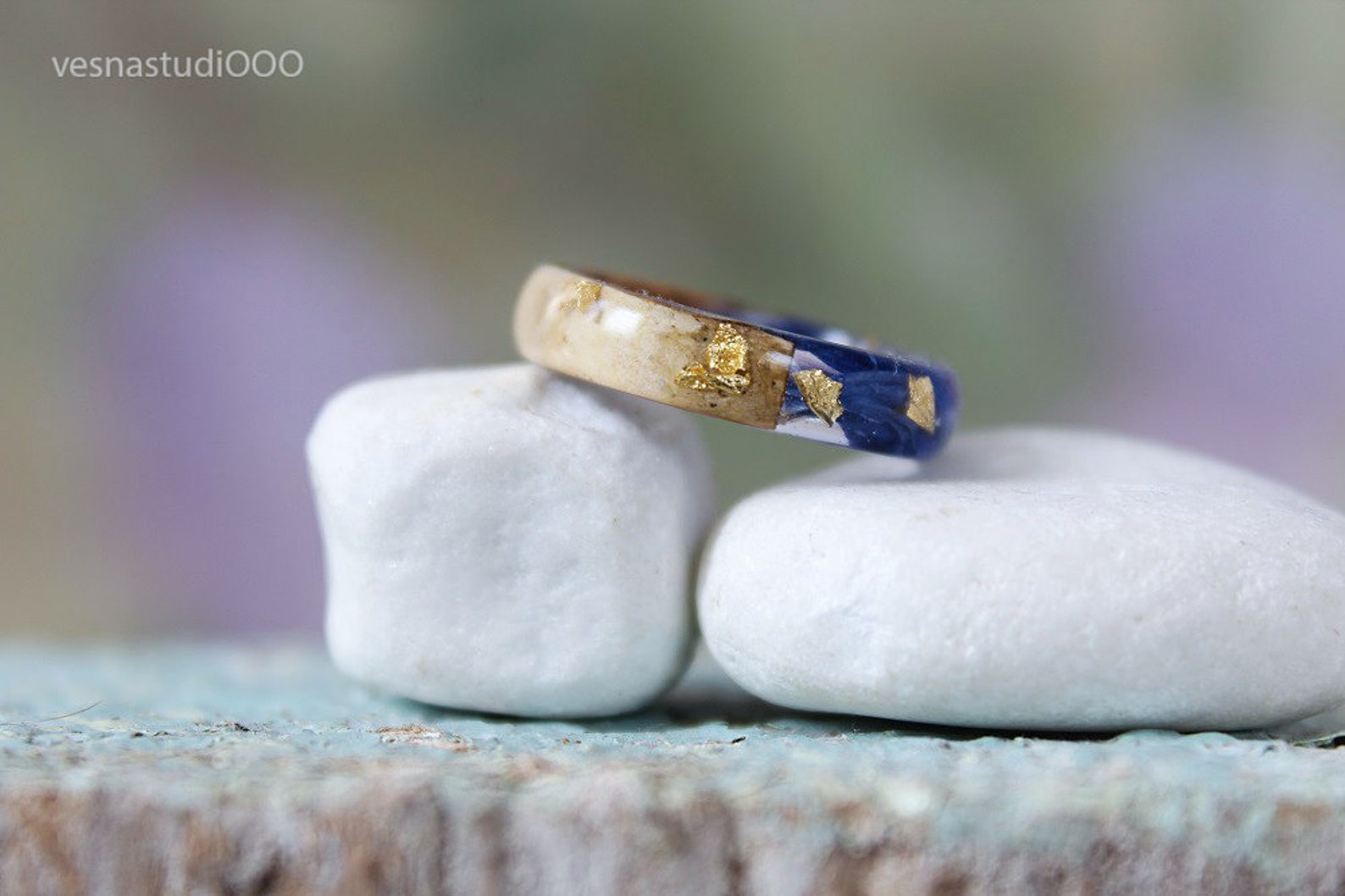 Cornflower Blue RESIN RING Two sided ring Birch bark ring | Etsy