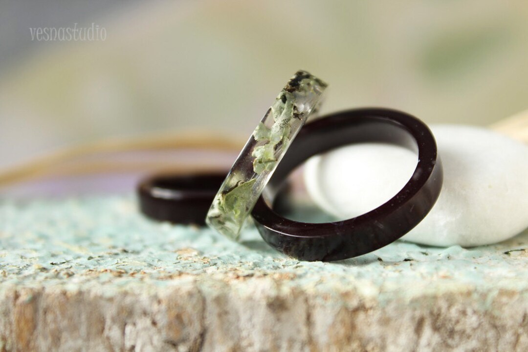 Mens Resin Rings Mens Band Set Real Lichen Moss Rings Fashion Minimal ...