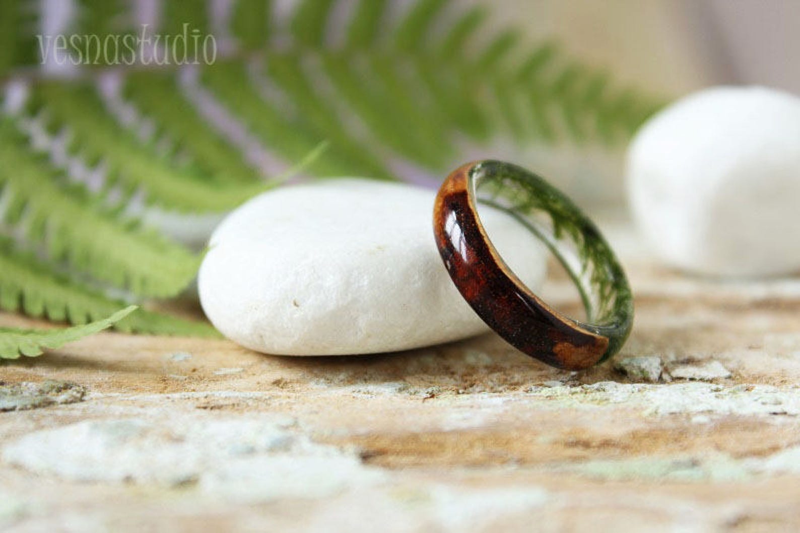 REAL Moss Resin Ring Mens Ring Wooden Ring Birch Bark Ring Nature Resin ...