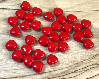 Red Glass Heart Bead | Etsy