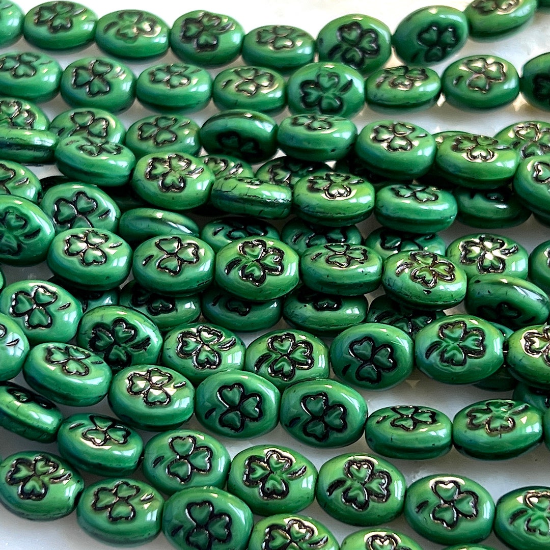 Green and Black Shamrock Czech Glass 10mm, Clover Bead, 15 Beads - Etsy