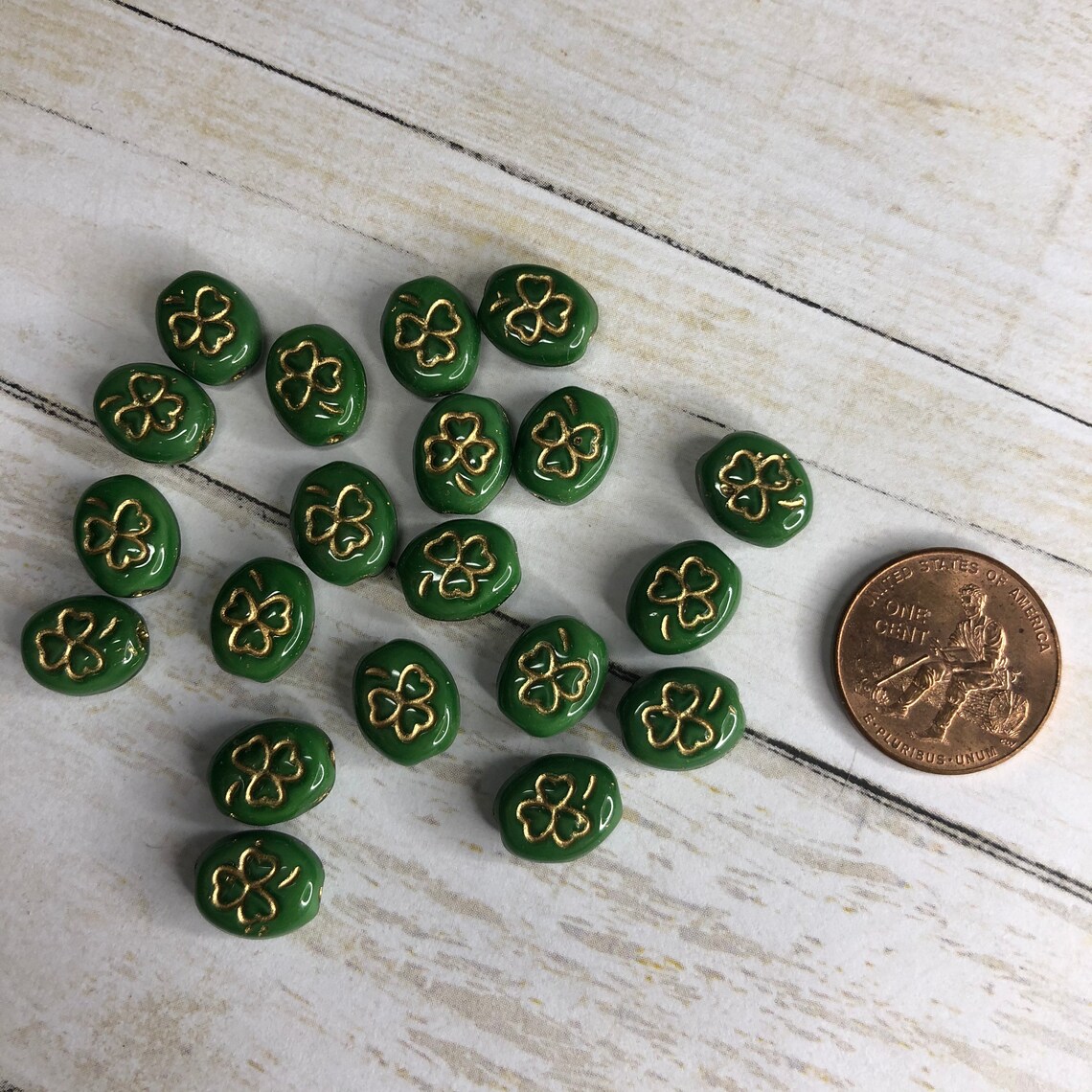 Green and Gold Shamrock Czech Glass 10mm Clover Bead 20 | Etsy