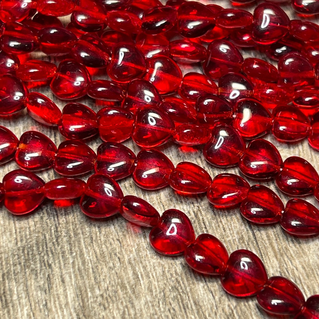 Red Transparent Heart Czech Glass Bead 8mm 25 Beads - Etsy