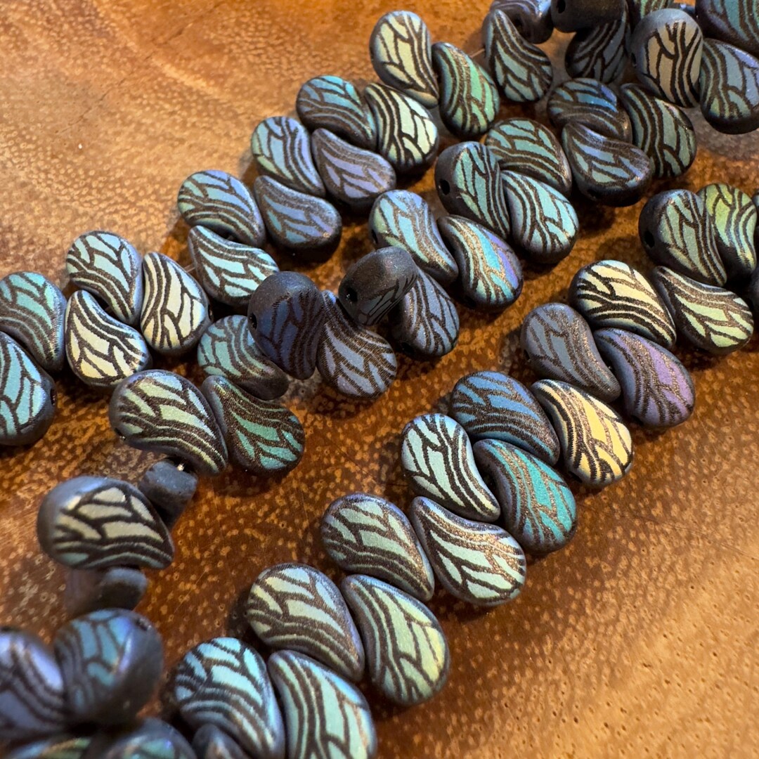 Laser Etched Bead, Tattoo Bead, Wing, Paisley Duo, 2-hole Czech Glass ...