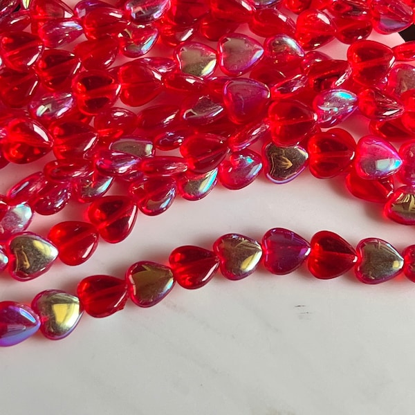 Red Glass Heart Beads - Etsy