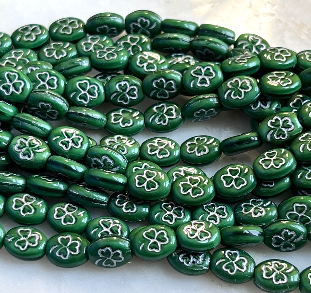 Green and Silver Shamrock Czech Glass 10mm, Clover Bead, 15 Beads - Etsy