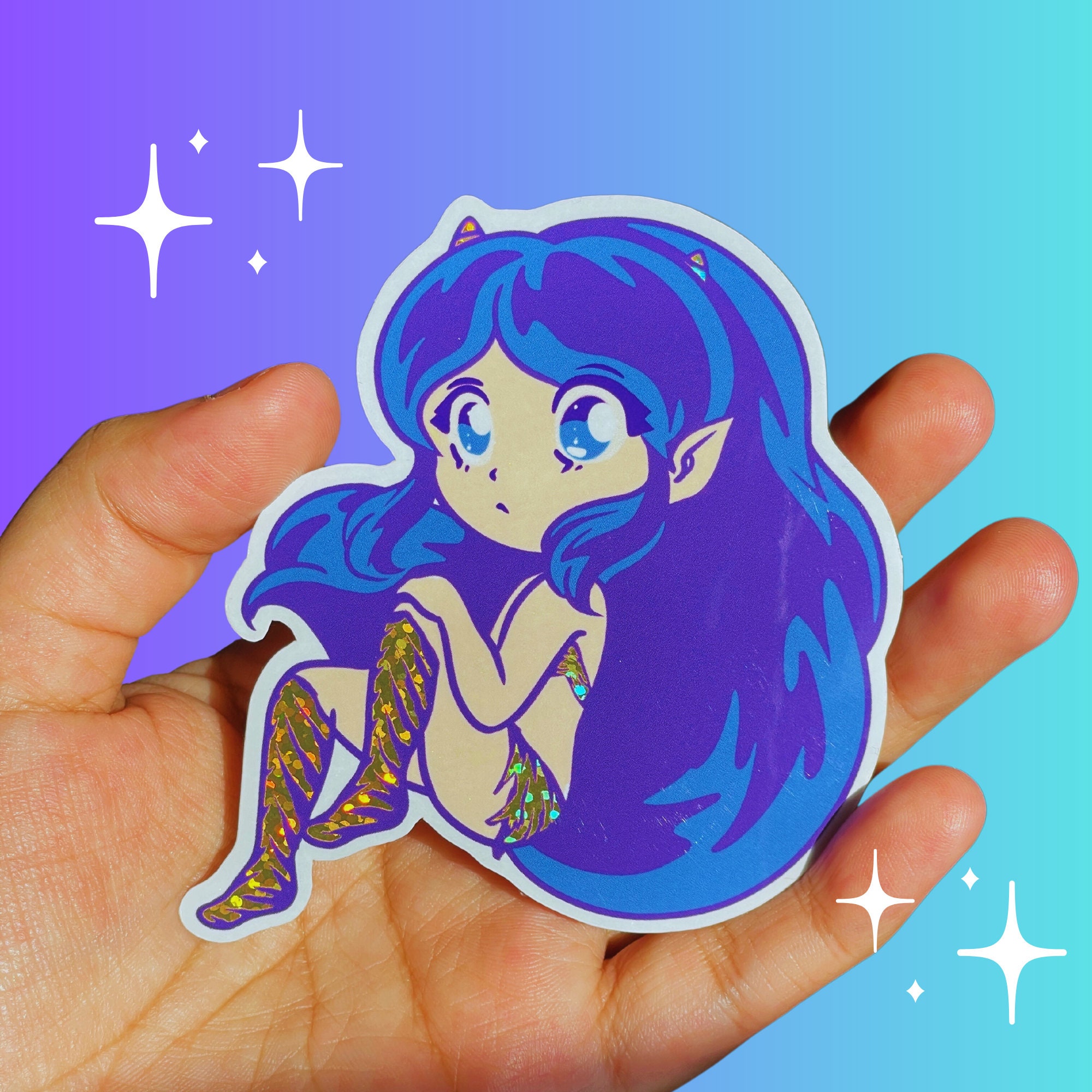 LUM Glitter Sticker Chibi Urusei Yastura Invader Kawaii - Etsy